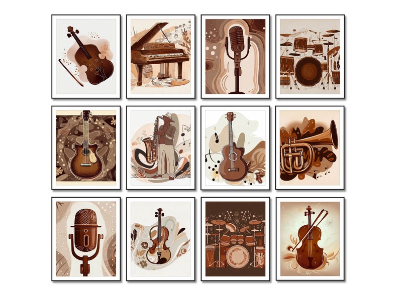 12 Music Wall Art Set, Abstract Musical Instruments Music Room Decor ...