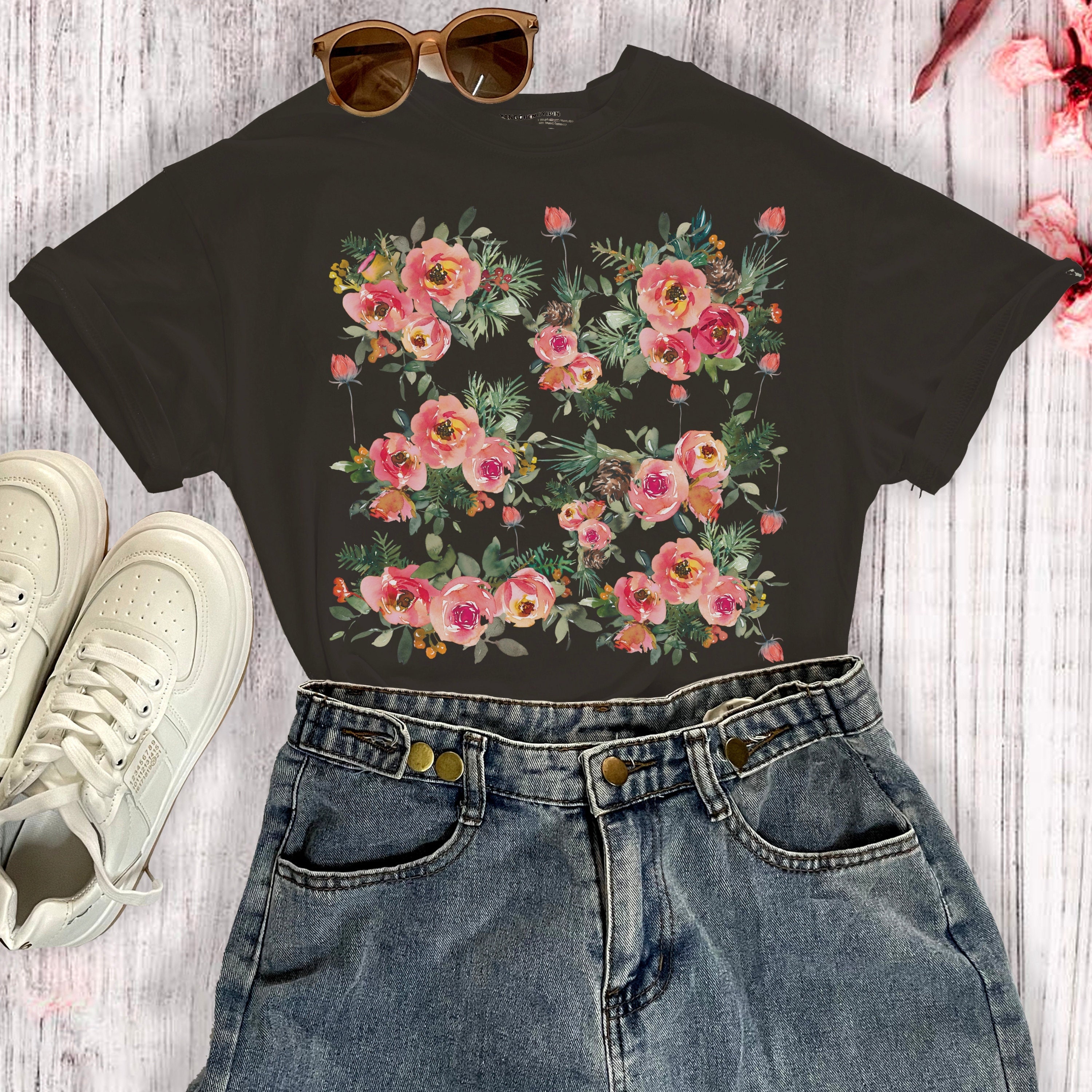 Christmas Flower Shirts Png Roses Flower Shirt Png - Etsy