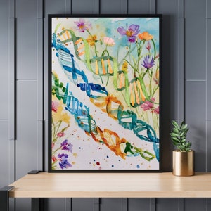 Watercolor DNA Strand Wall Art, Scientific Decor With DNA Illustration ...