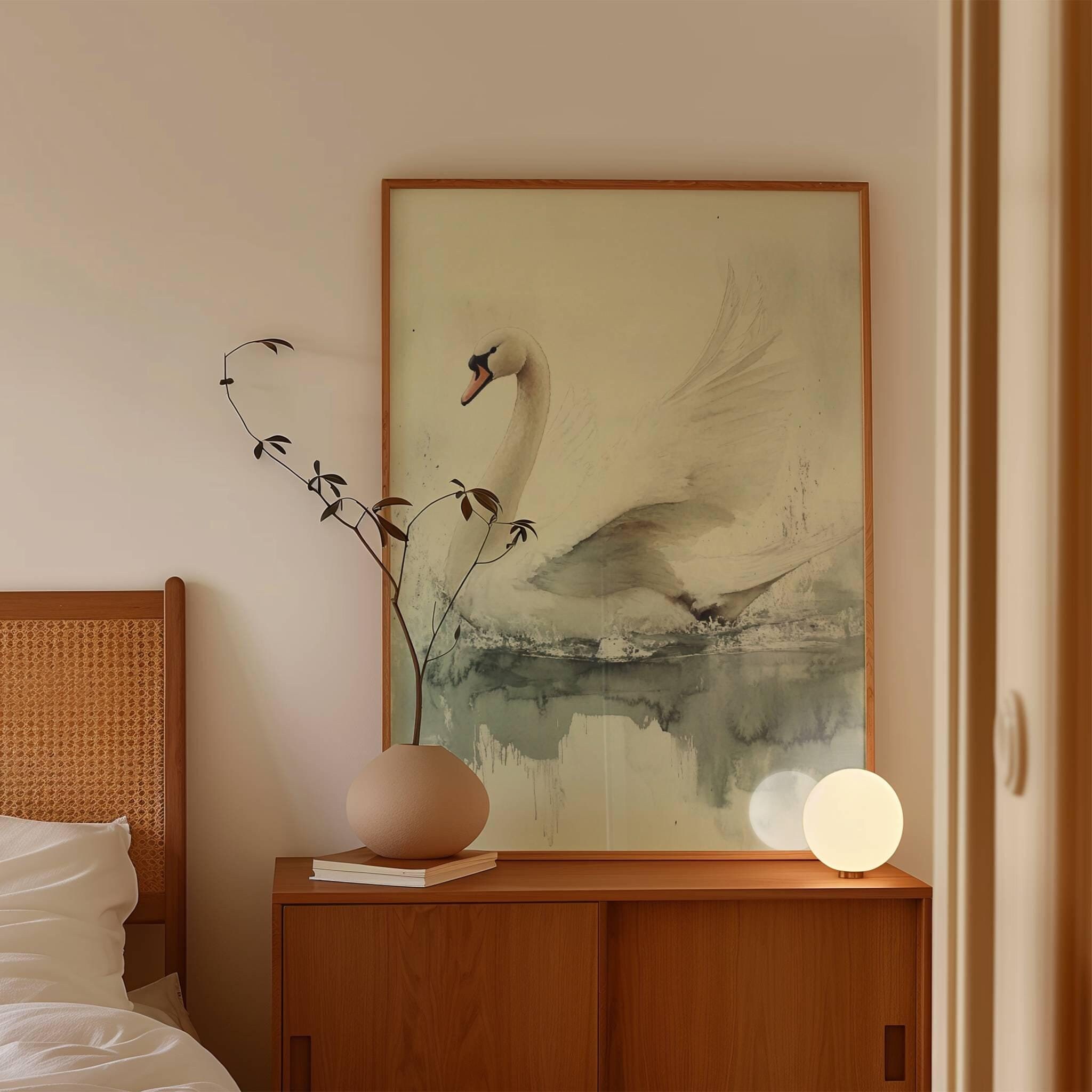 Swan Art Print Farmhouse Nursery Painting Animal Bird Wall Decor ...