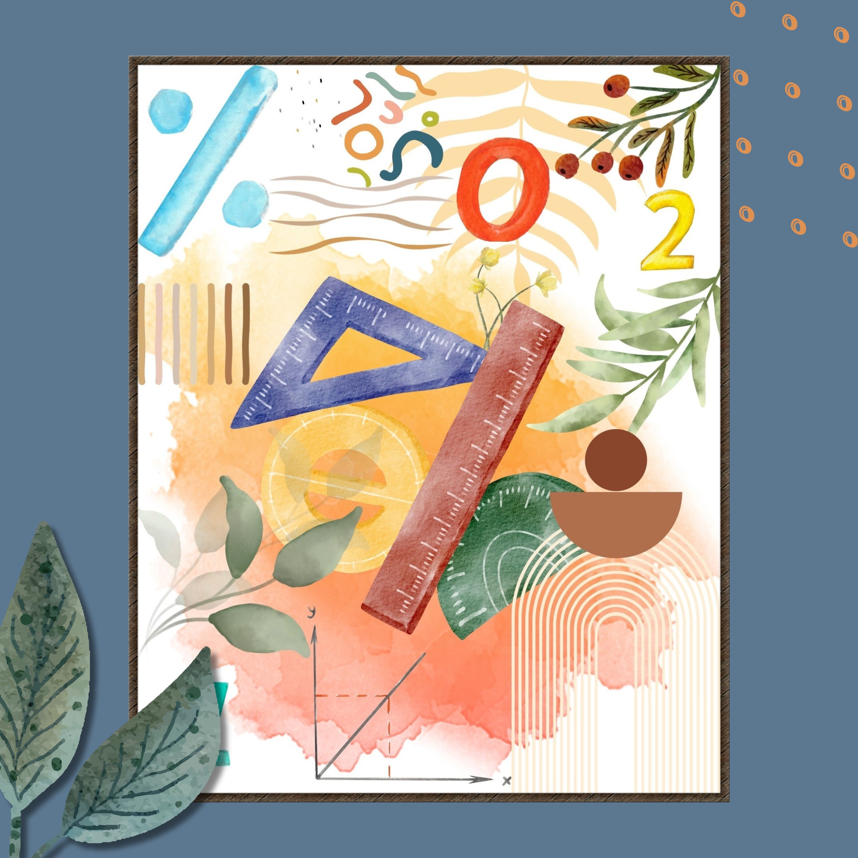 Math Wall Prints, Boho Watercolor Prints, Boho Classroom Wall Art ...