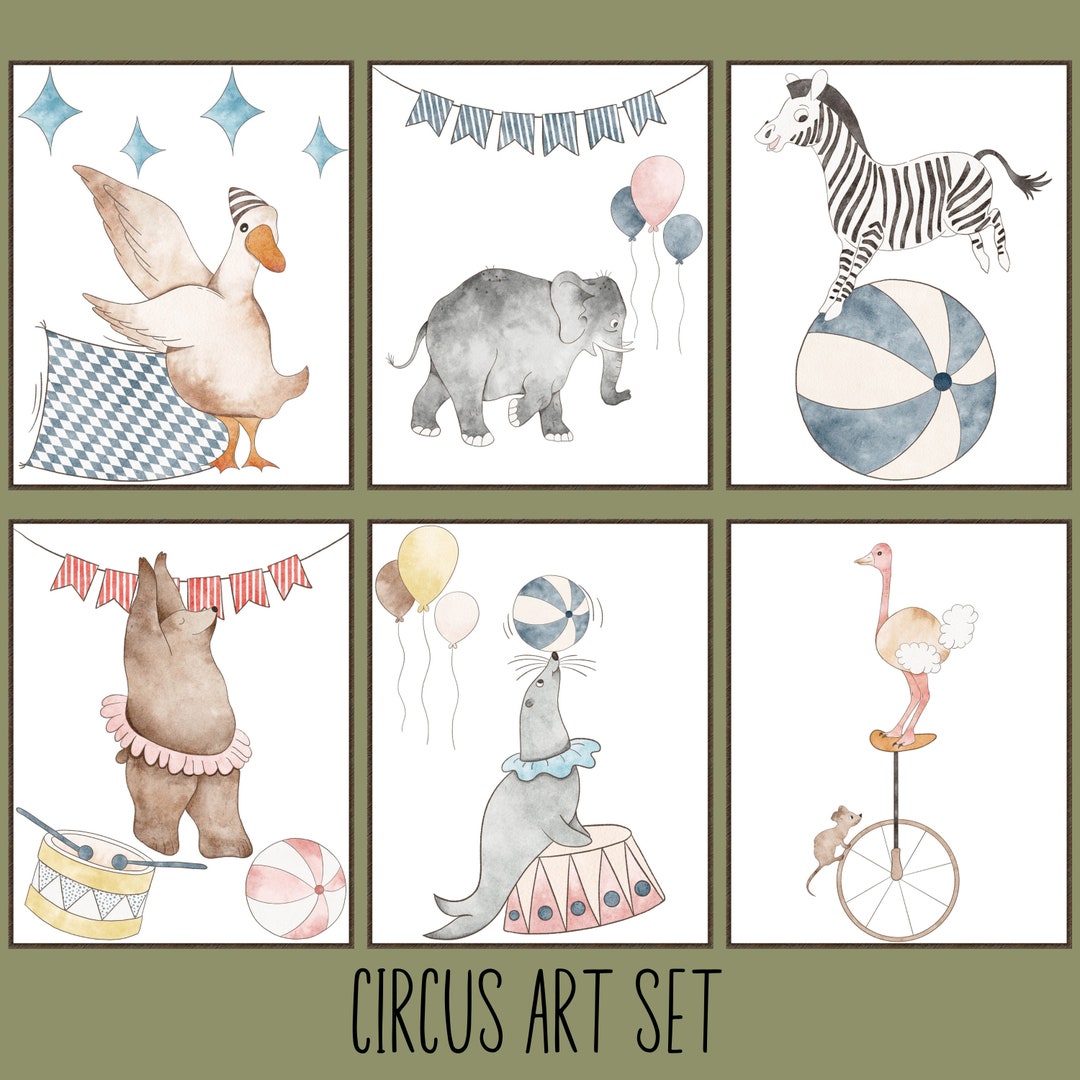Circus Animals Nursery Art Set of 6, Play Room Decor, Circus Kids Wall ...