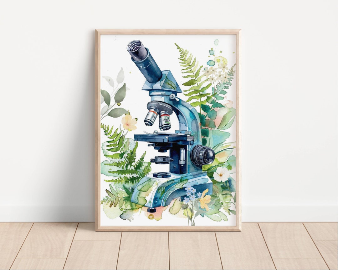 Microscope Art Science Printable Microbiology Art Gift to Coworker Medical Decor Classroom Decor ...