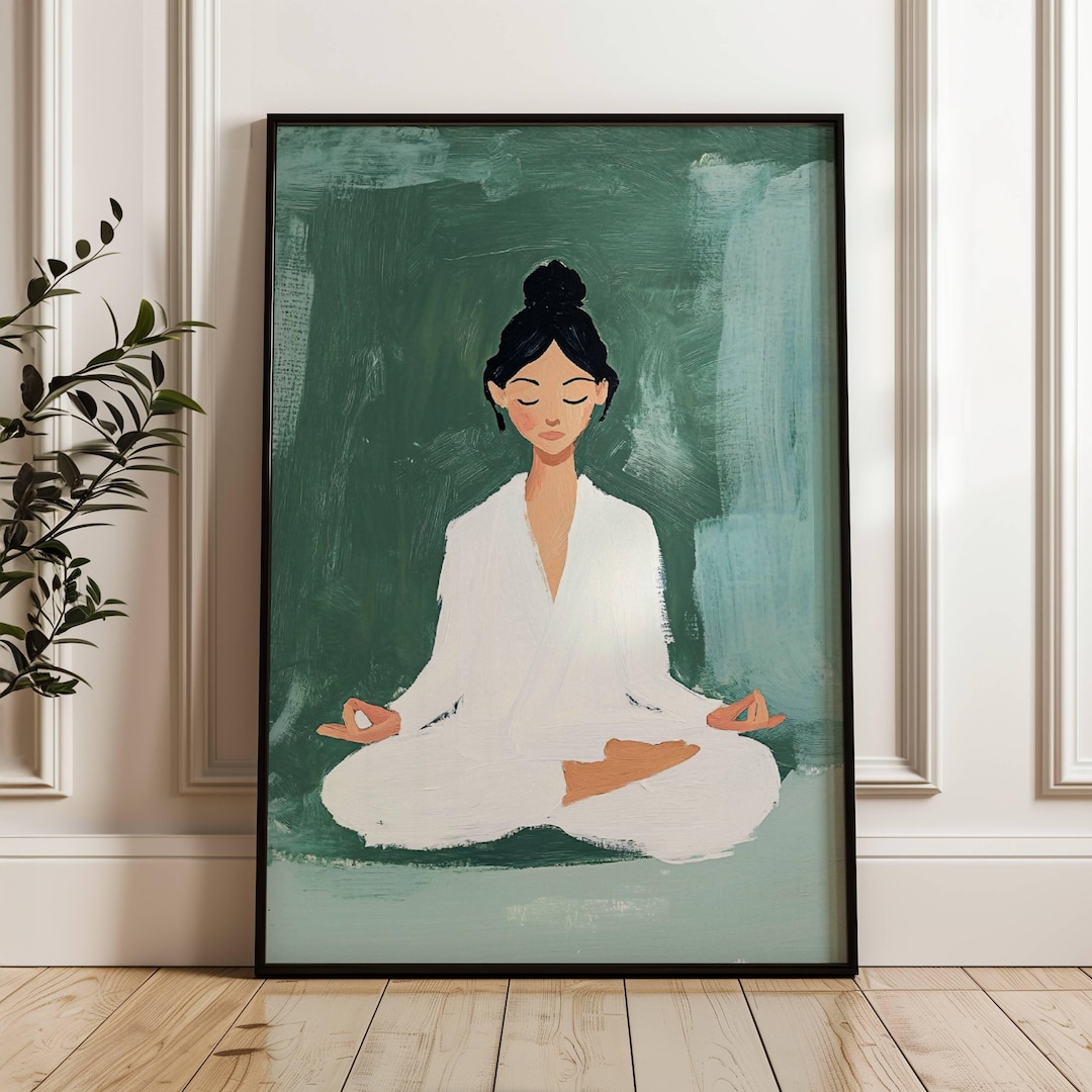 Yoga Meditation Print Meditation Wall Art Mindfulness Decor Green Wall ...