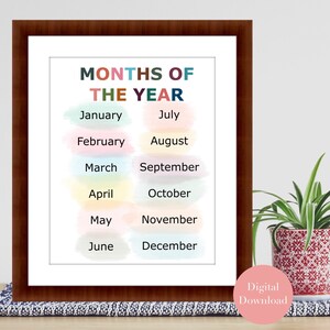 Months of the Year Printable Montessori Education Poster | Etsy