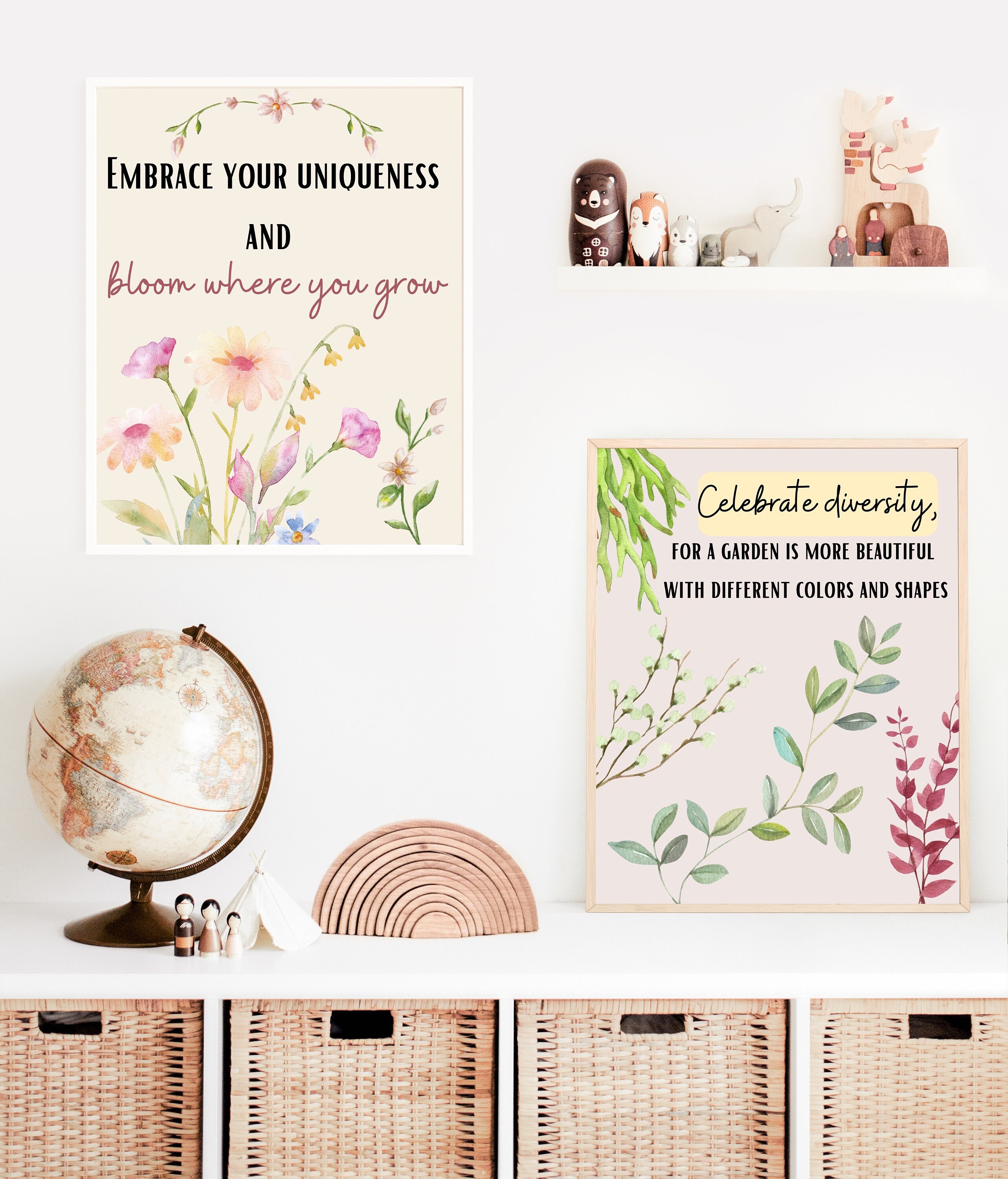 8 Plant Boho Neutral Bulletin Board Decor Modern Greenery Classroom ...