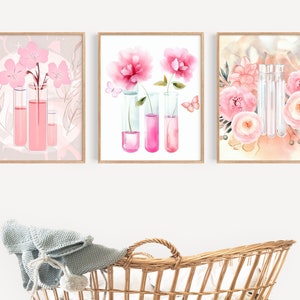 Women in Science Poster, Pink Wall Art Set, Erlenmeyer Flask Art ...