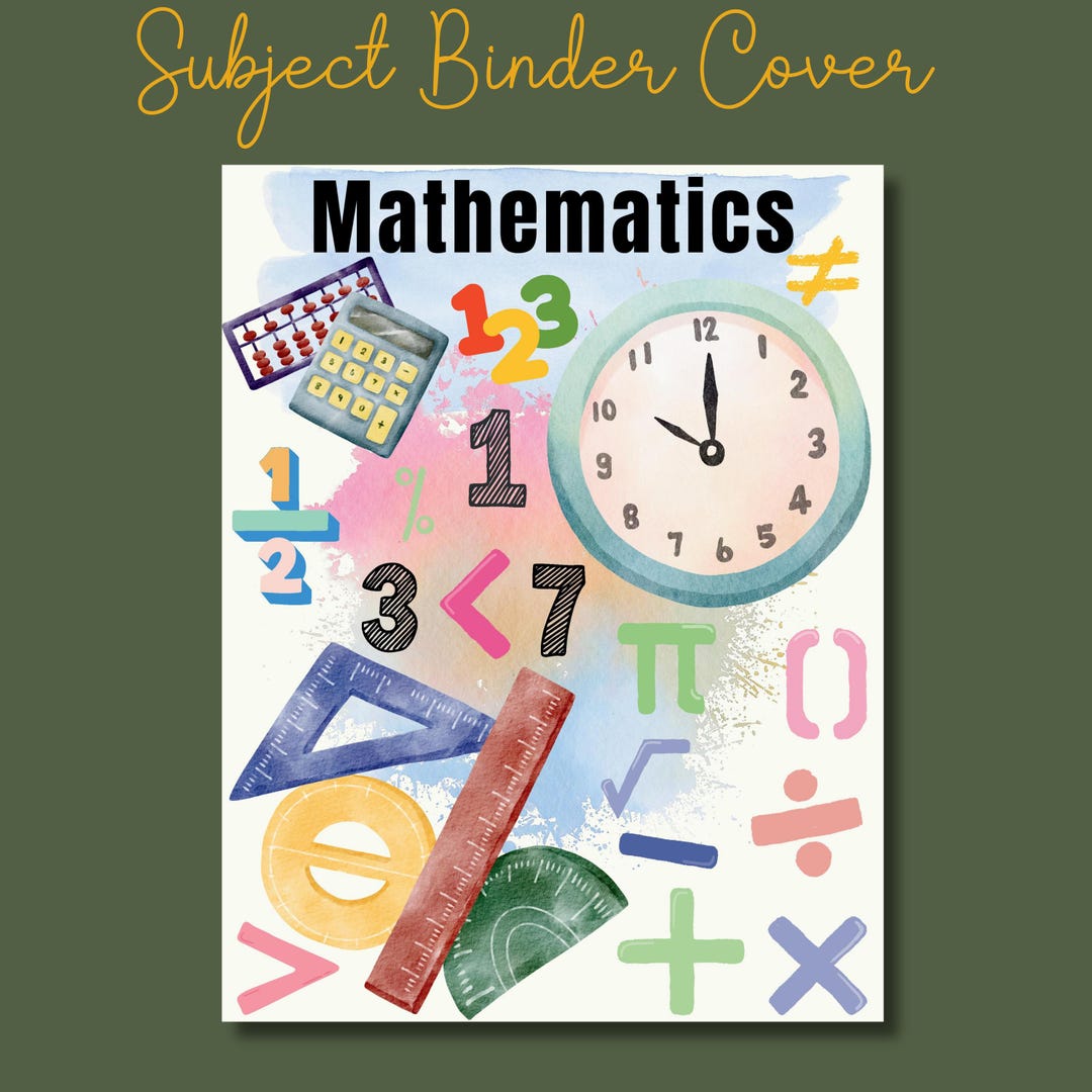 Mathematics Subject Binder Cover Printable Back to School Teacher ...