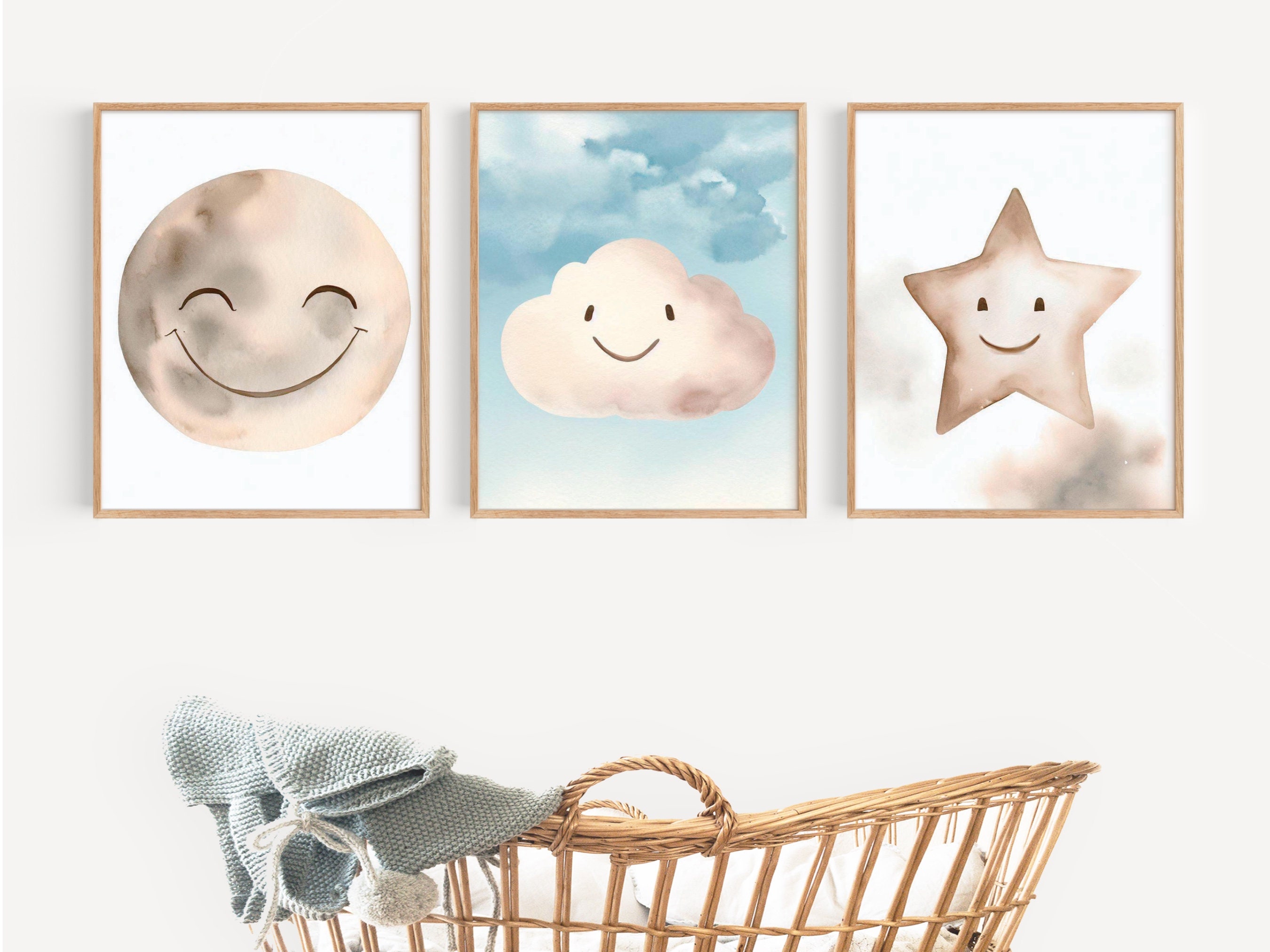 Star Cloud and Moon Printable Set of 3, Sky Themed Nursery, Neutral ...