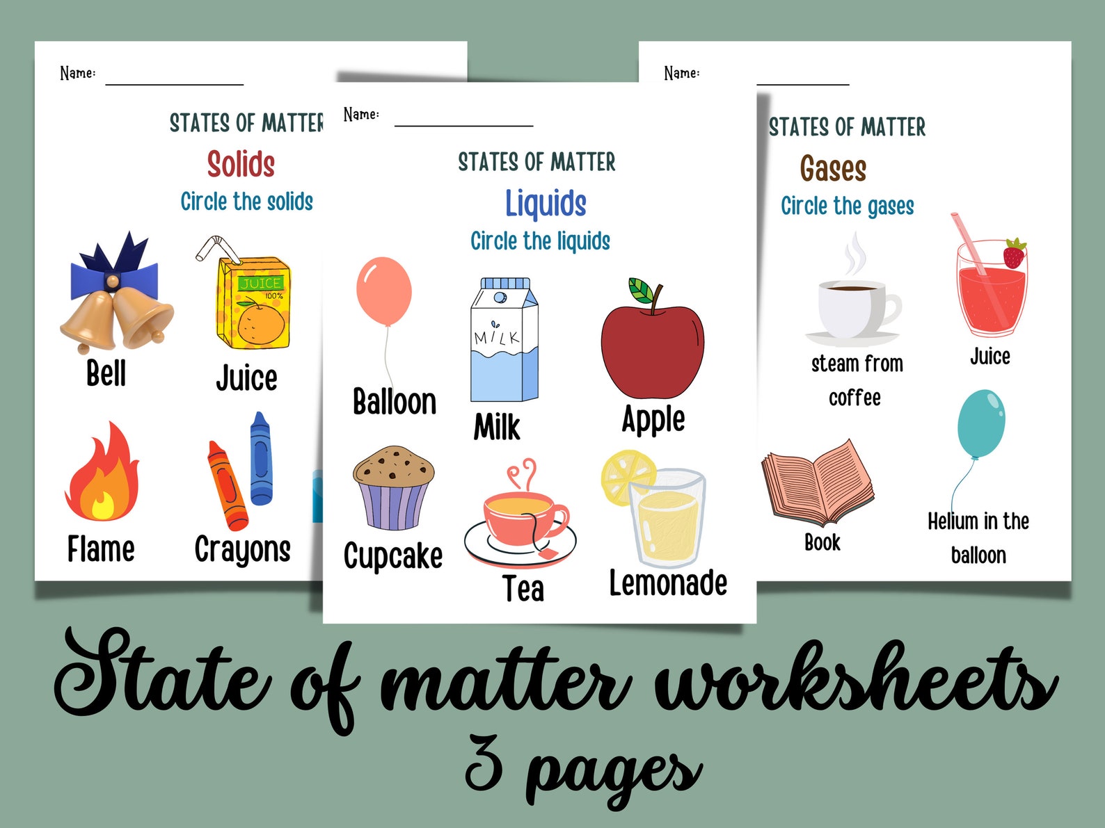 States of Matter Digital Printable Worksheets, Kindergarten ,montessori ...