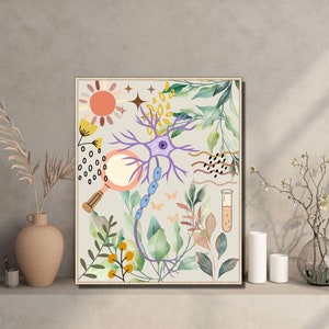 Neuron Art Brain Watercolor Science Wall Art Cell Anatomy Poster ...