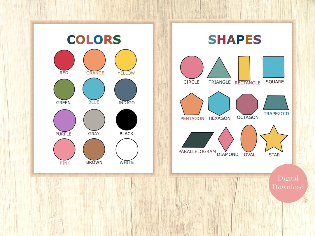 Set of 2 Educational Posters, Colors, Shapes, Homeschool Learning ...