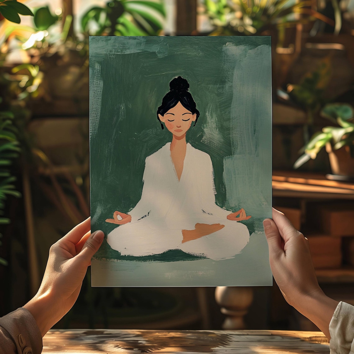 Yoga Meditation Print Meditation Wall Art Mindfulness Decor Green Wall ...