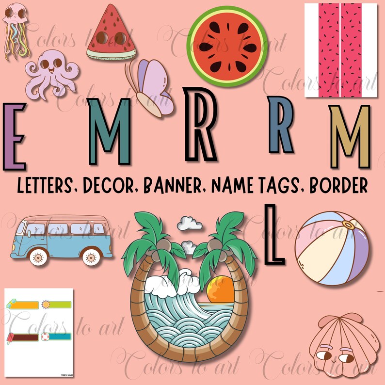 Retro Beach Summer Bulletin Board Kit, Classroom Decor (digital ...