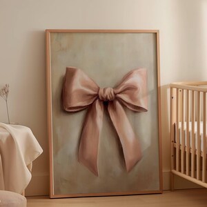 GIRLIE Minimalist Pink Bow Trendy Decor Art for Girls Room Nursery Room ...