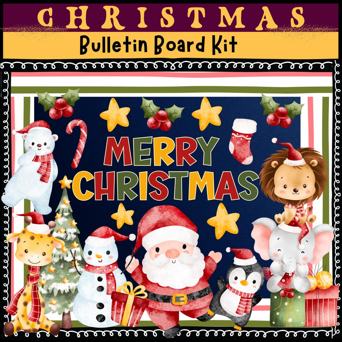 Merry Christmas Bulletin Board Kit Classroom Decor Winter Bulletin ...
