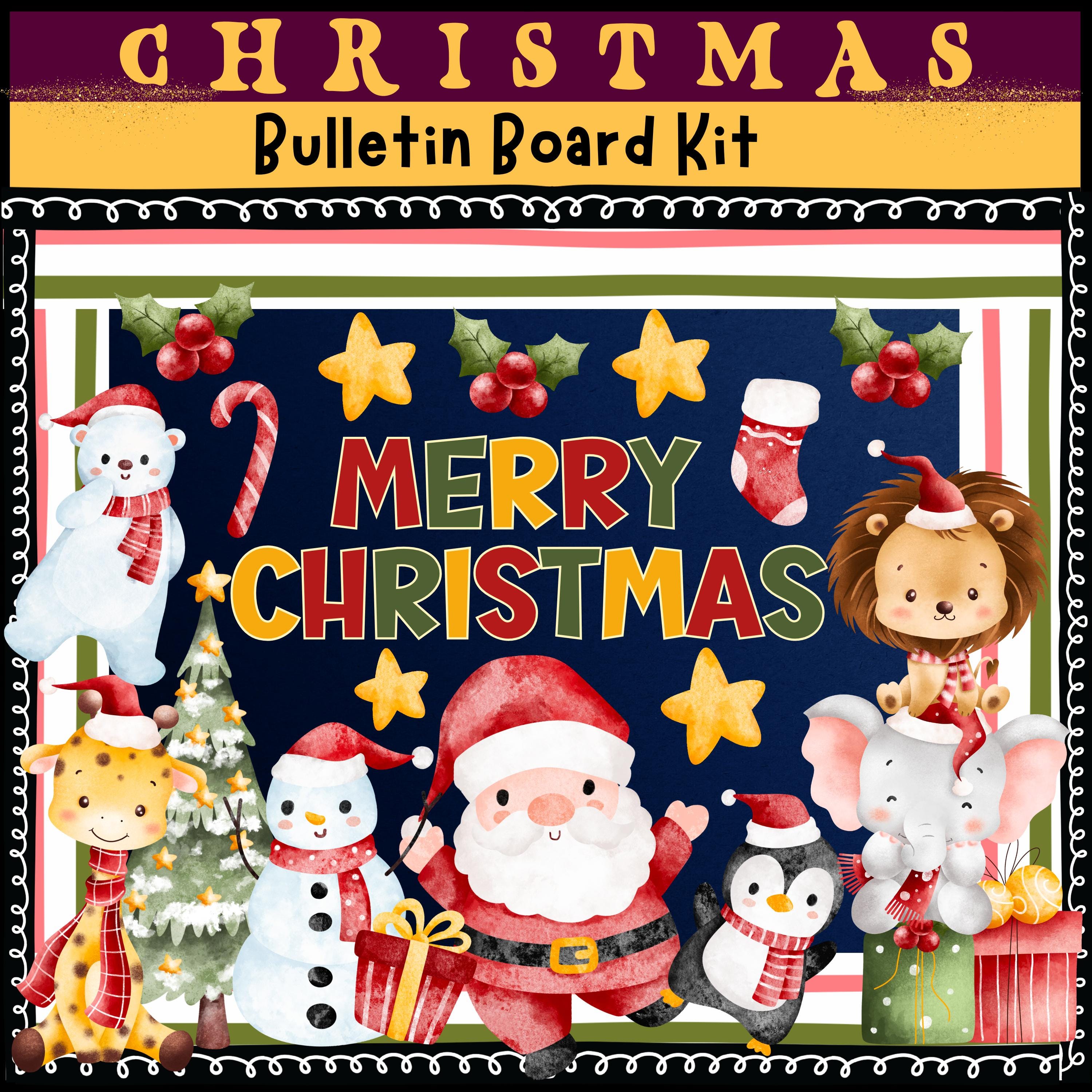 Merry Christmas Bulletin Board Kit Classroom Decor Winter Bulletin ...