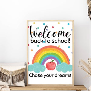 Welcome Back to School Sign Rainbow Back to School Classroom Door Sign ...