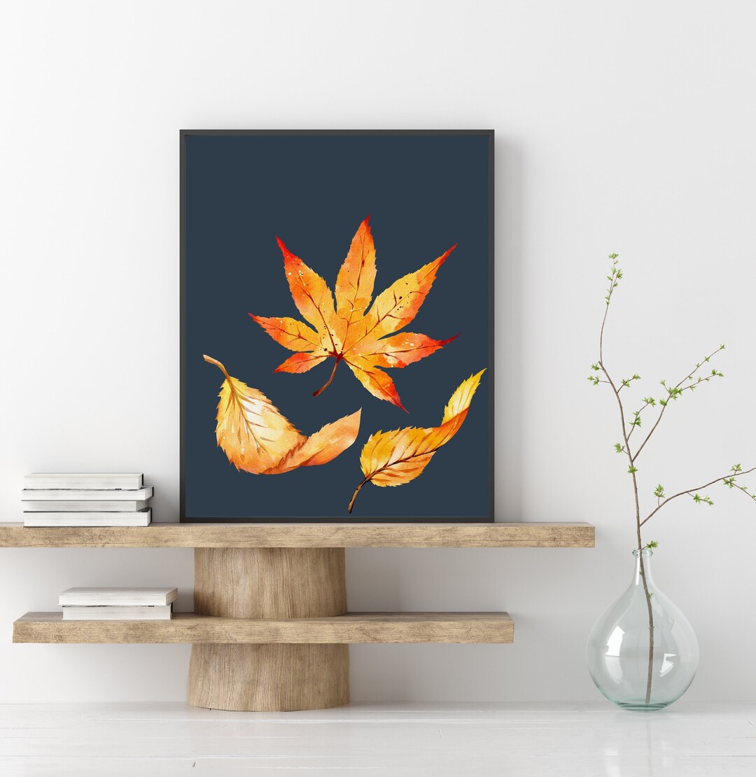 Watercolor Autumn Leaf Wall Art, Printable Poster Fall, Rustic Autumn ...