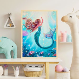 Mermaid Wall Art, Girl's Mermaid Print, Nursery Decor, Mermaid Art ...