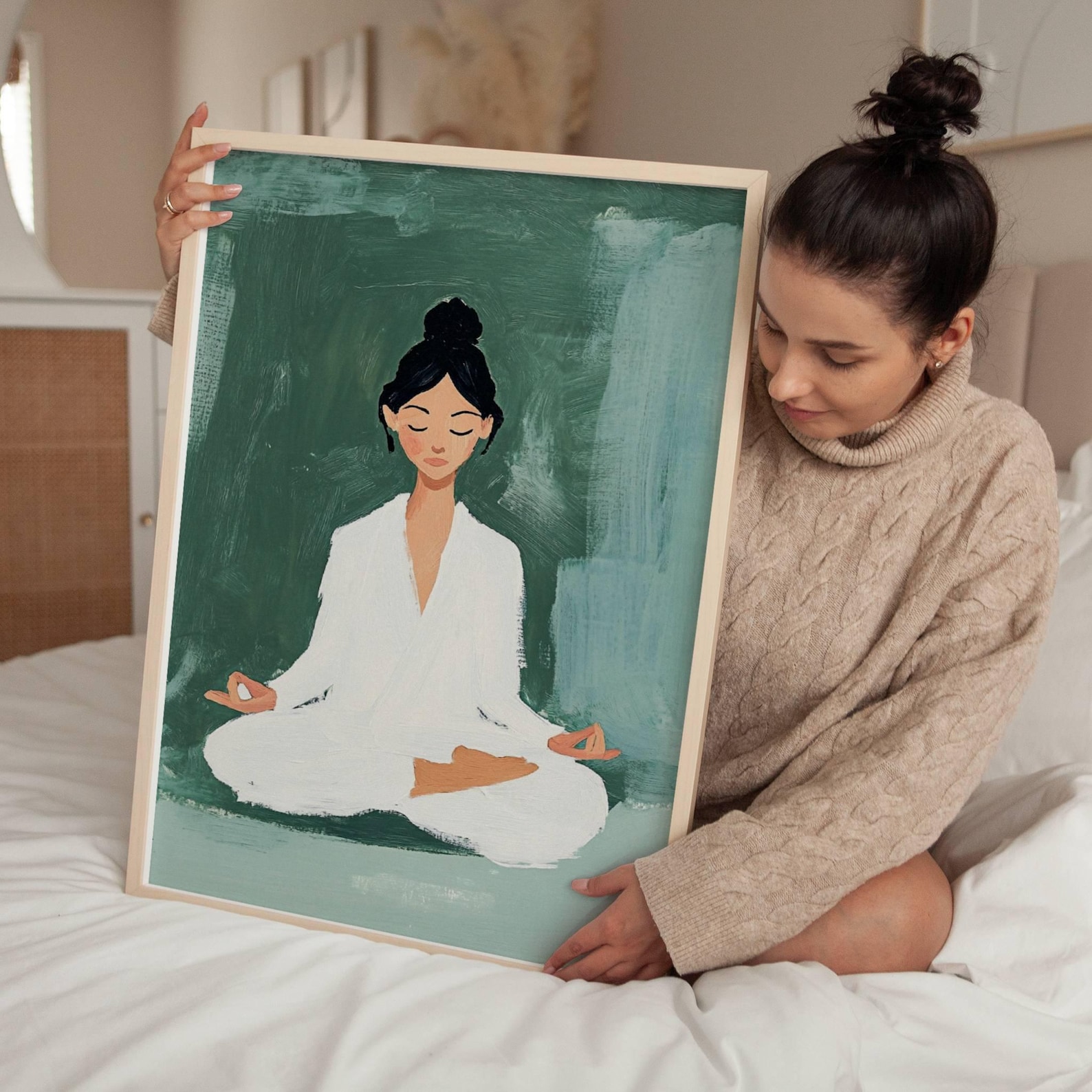 Yoga Meditation Print Meditation Wall Art Mindfulness Decor Green Wall ...