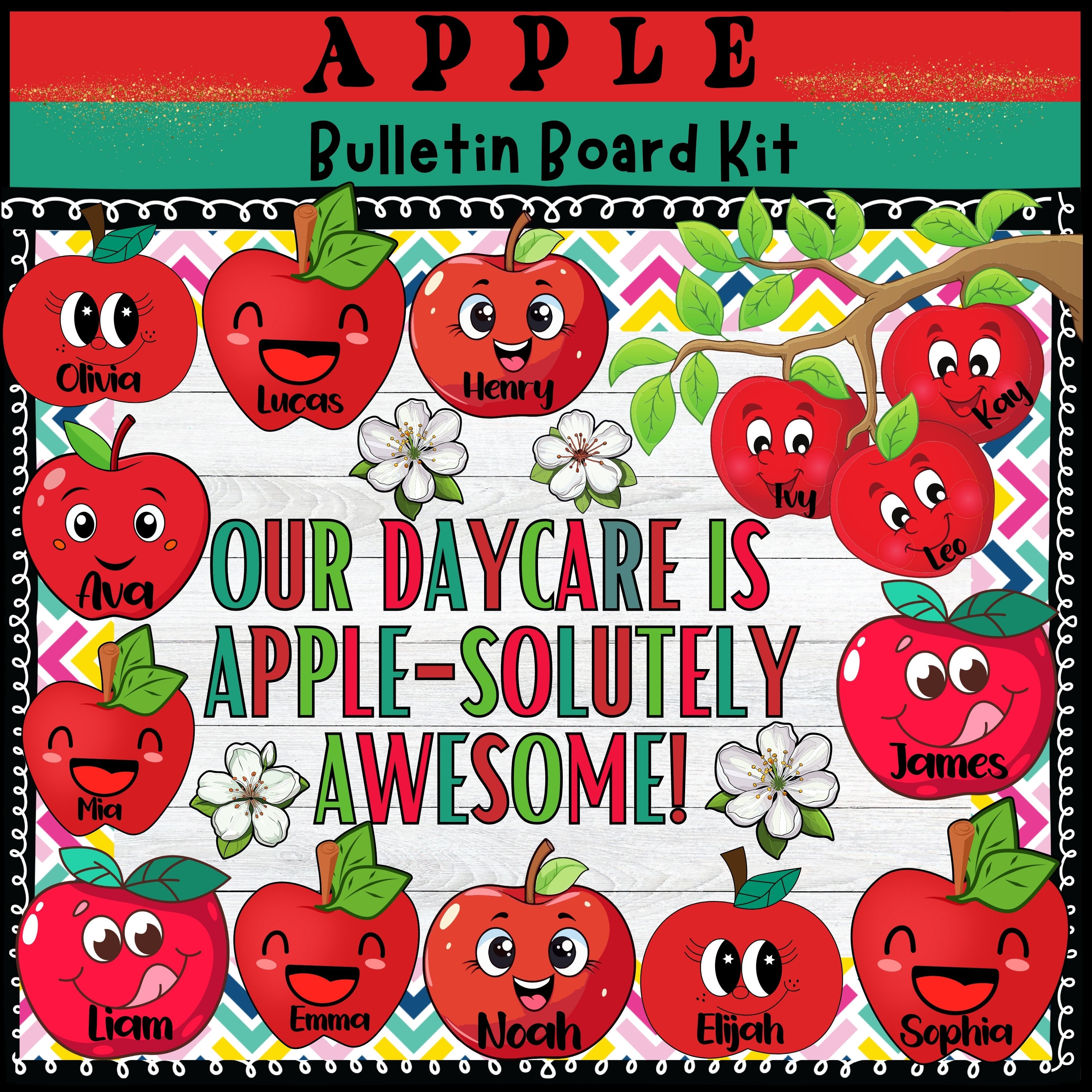 Editable Bulletin Board Apple Bulletin Board Daycare Decor Classroom ...