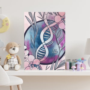 Science Print, DNA Printable, Watercolor Abstract, Science Poster ...