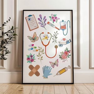 Healthcare Illustration Nurse Wall Art Doctor Gift Idea Medical Student ...