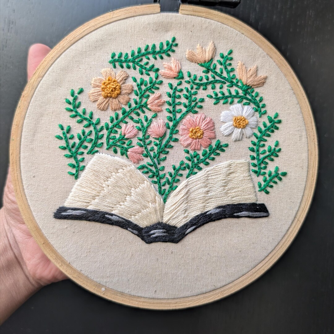 Open Book Hand Embroidery Floral Book Embroidery Wall Art Teacher Gift ...