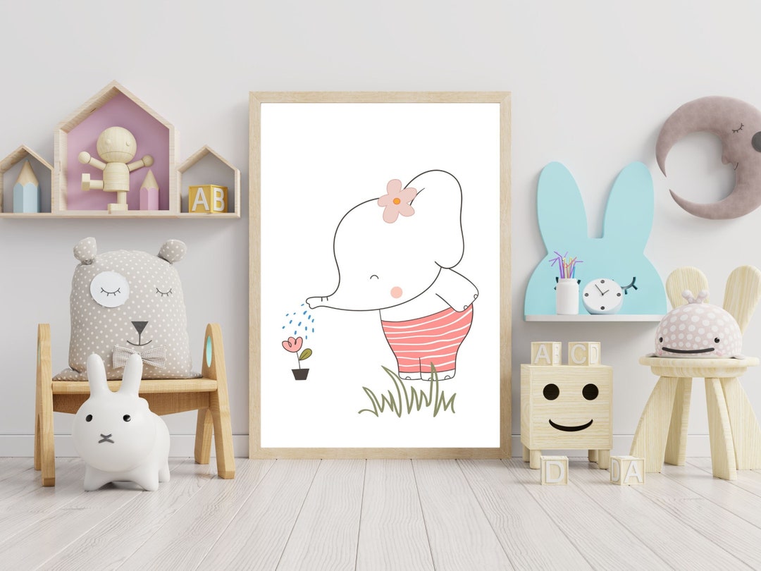 Elefant Druck Wandkunst, Elefant Kunstdruck, Kinder Kunstdruck, Elefant Poster, Baby Elefant ...