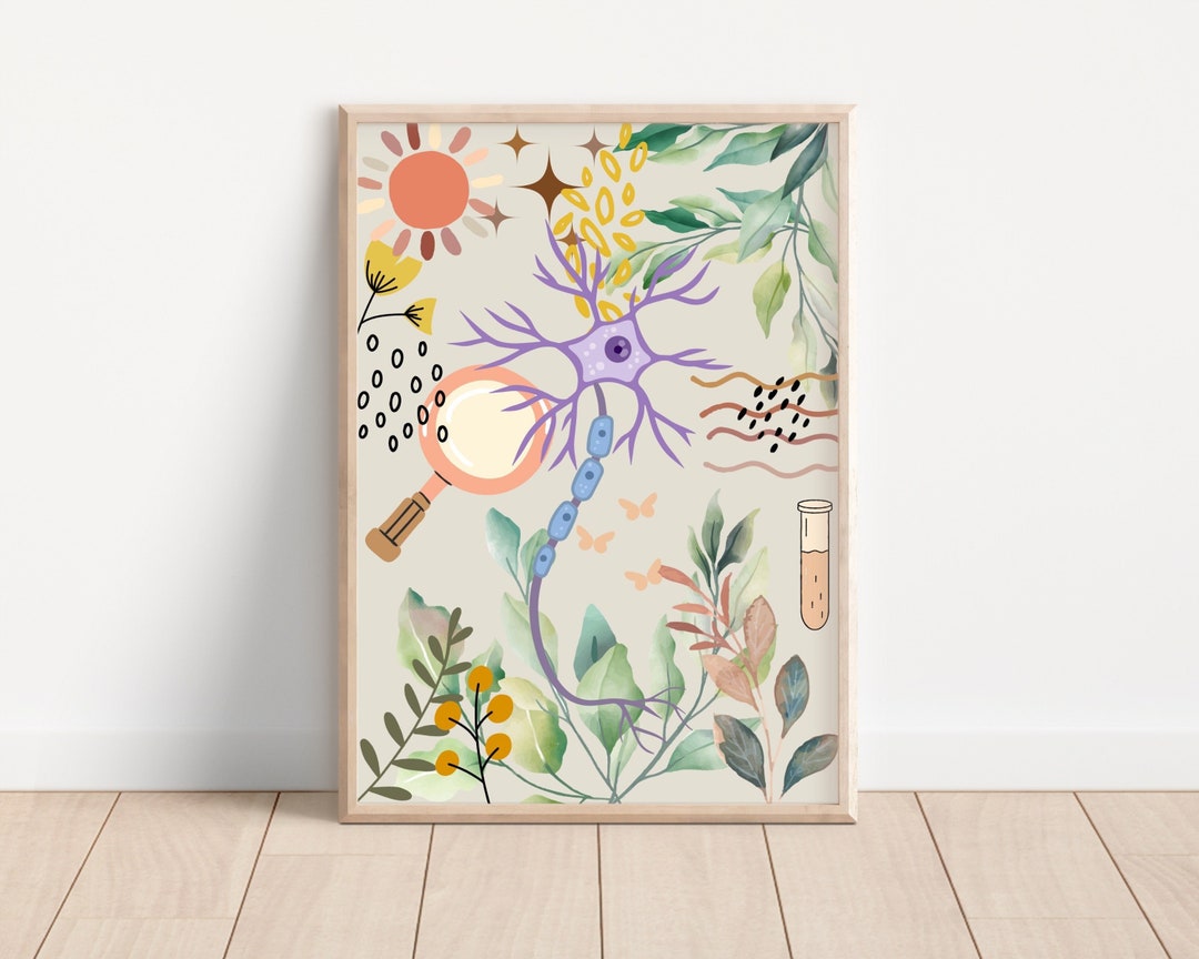 Neuron Art Brain Watercolor Science Wall Art Cell Anatomy Poster ...