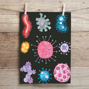 Microbe Collection Bacteria Virus Wall Art Laboratory Art Science Art ...
