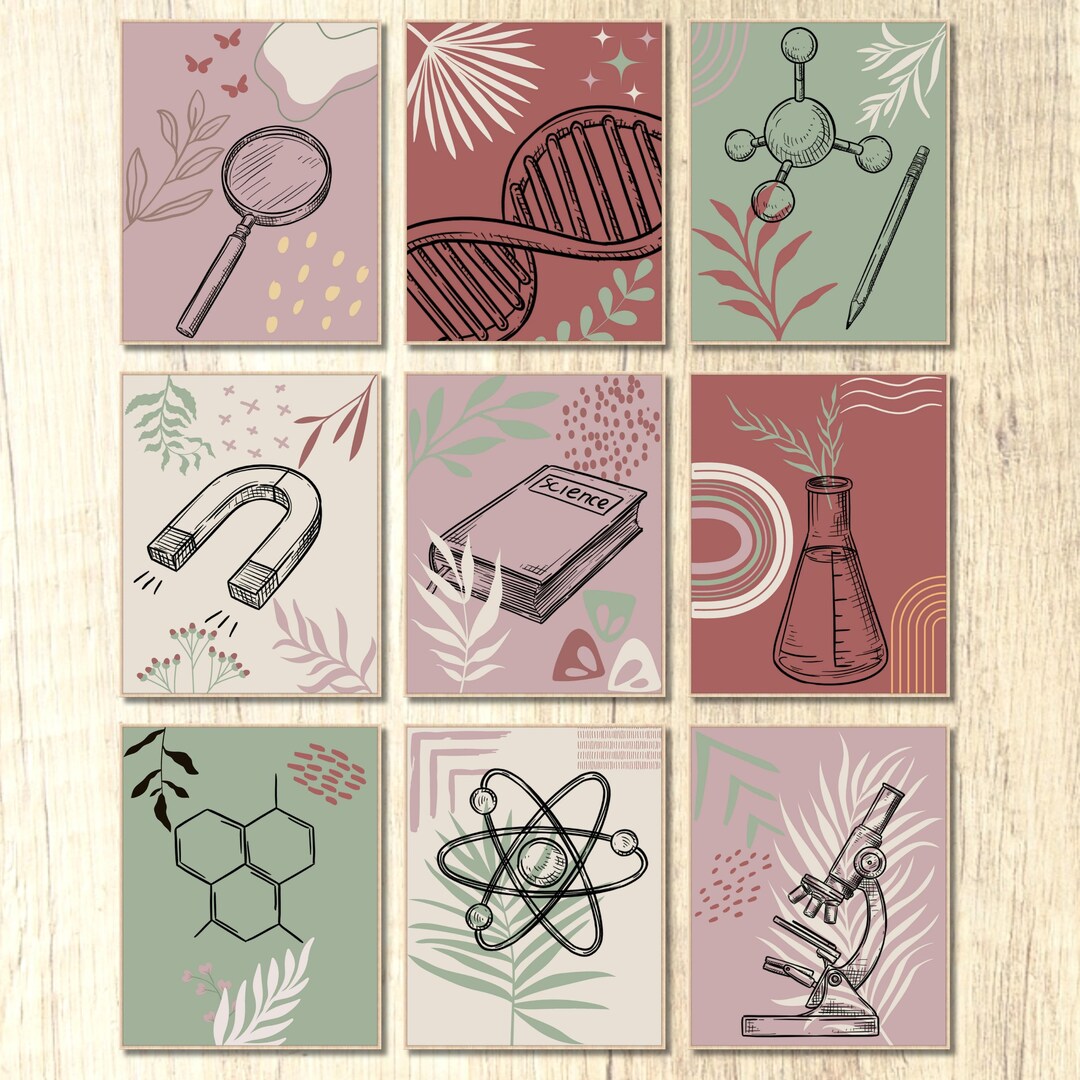 Science Poster Set of 9 Classroom Decor Science Lover Gift Chemistry ...