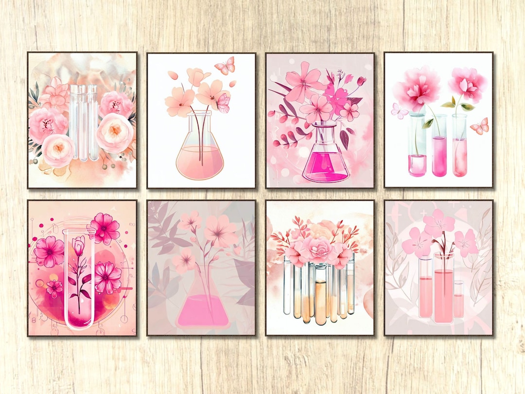 Women in Science Poster, Pink Wall Art Set, Erlenmeyer Flask Art ...