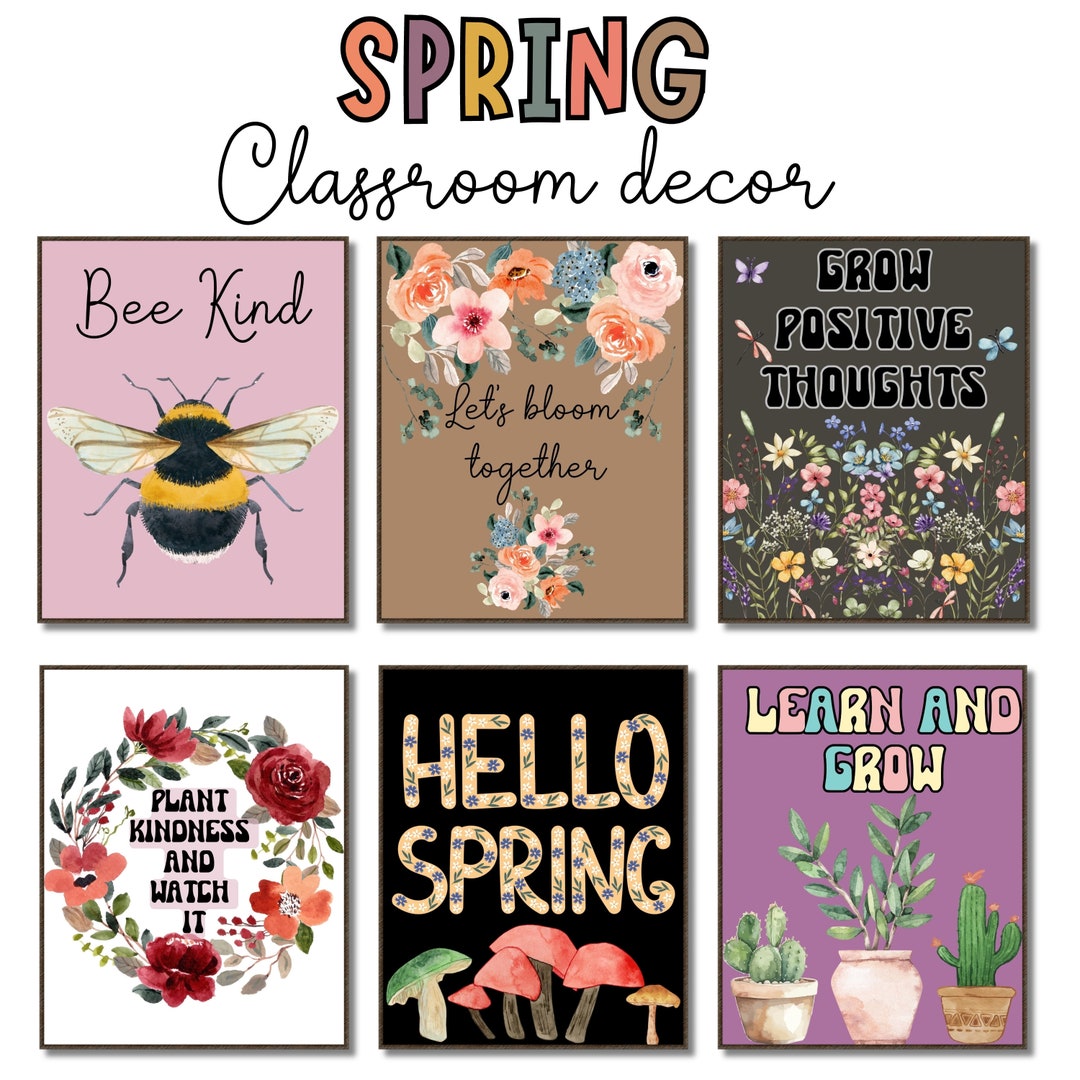 Spring Classroom Decor Posters Watercolor Spring Flowers March Bulletin ...