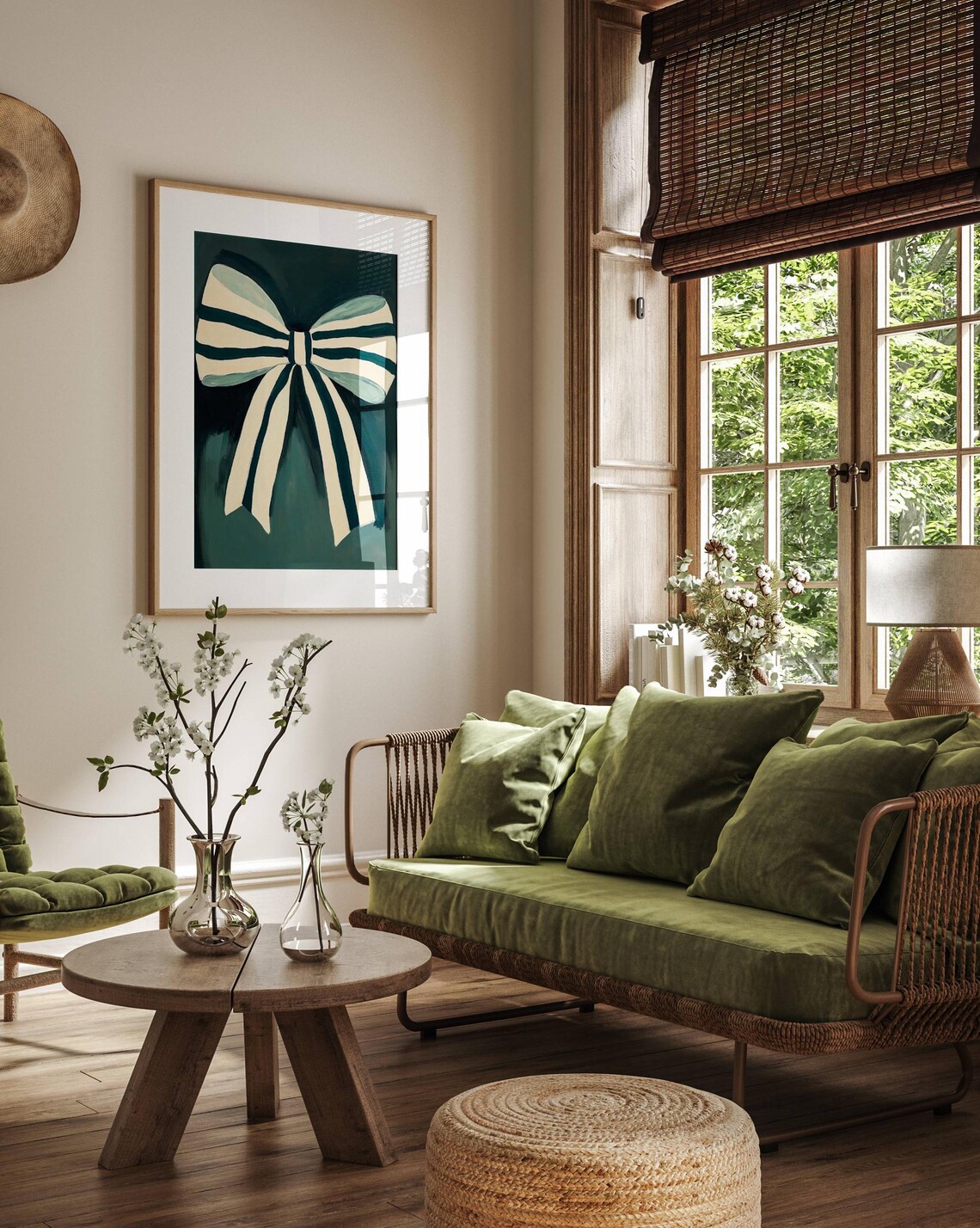 Green Bow Print Preppy Wall Art Emerald Green Abstract Bow Print ...