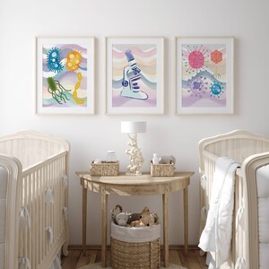 Microbiology Wall Art Set Watercolor Bacteria Art Virus Wall Art ...