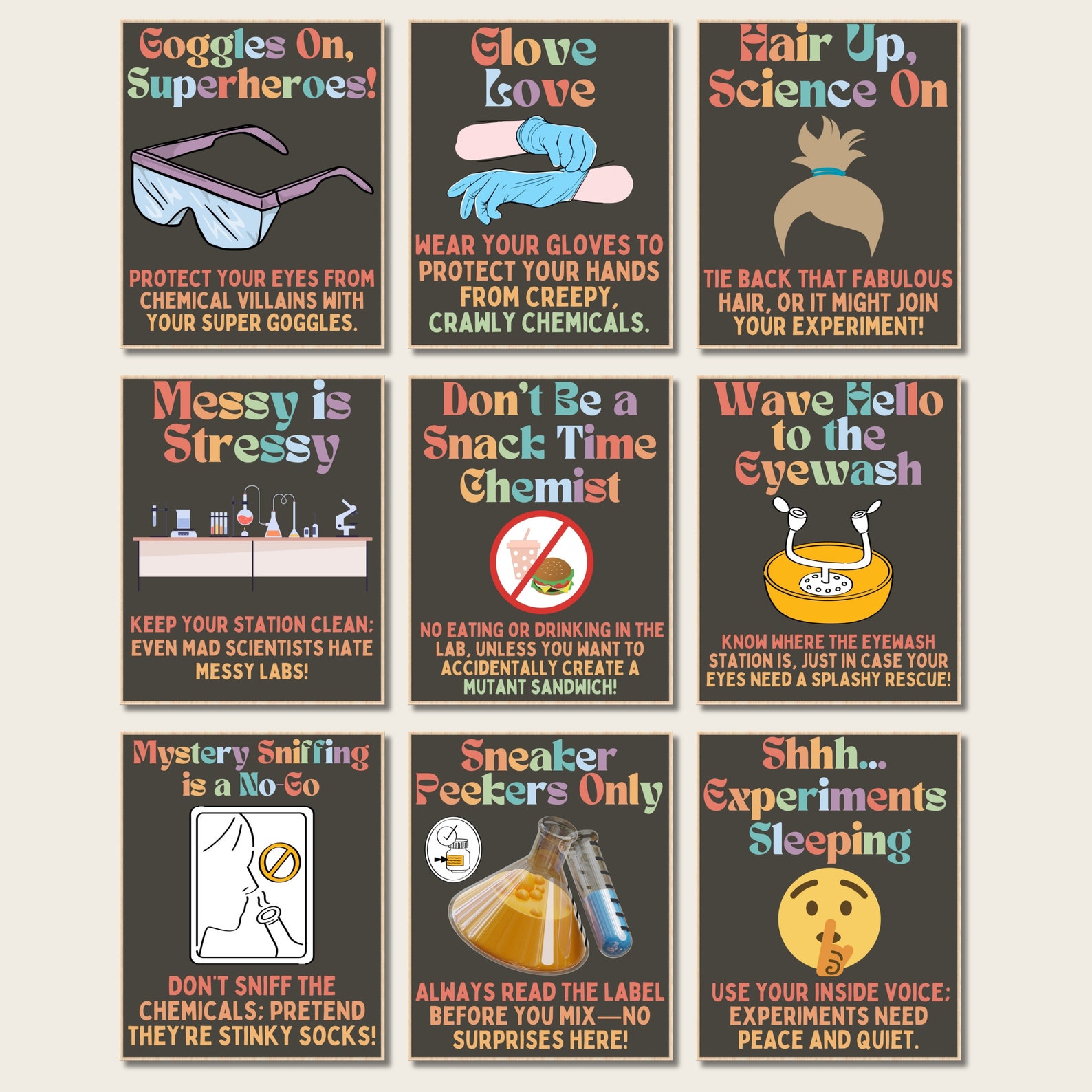 Science Lab Safety Rules Funny Science Posters Science Gallery Wall Set ...