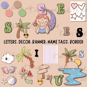 Retro Beach Themed Printable Bulletin Board Summer Board Summer Vibes ...