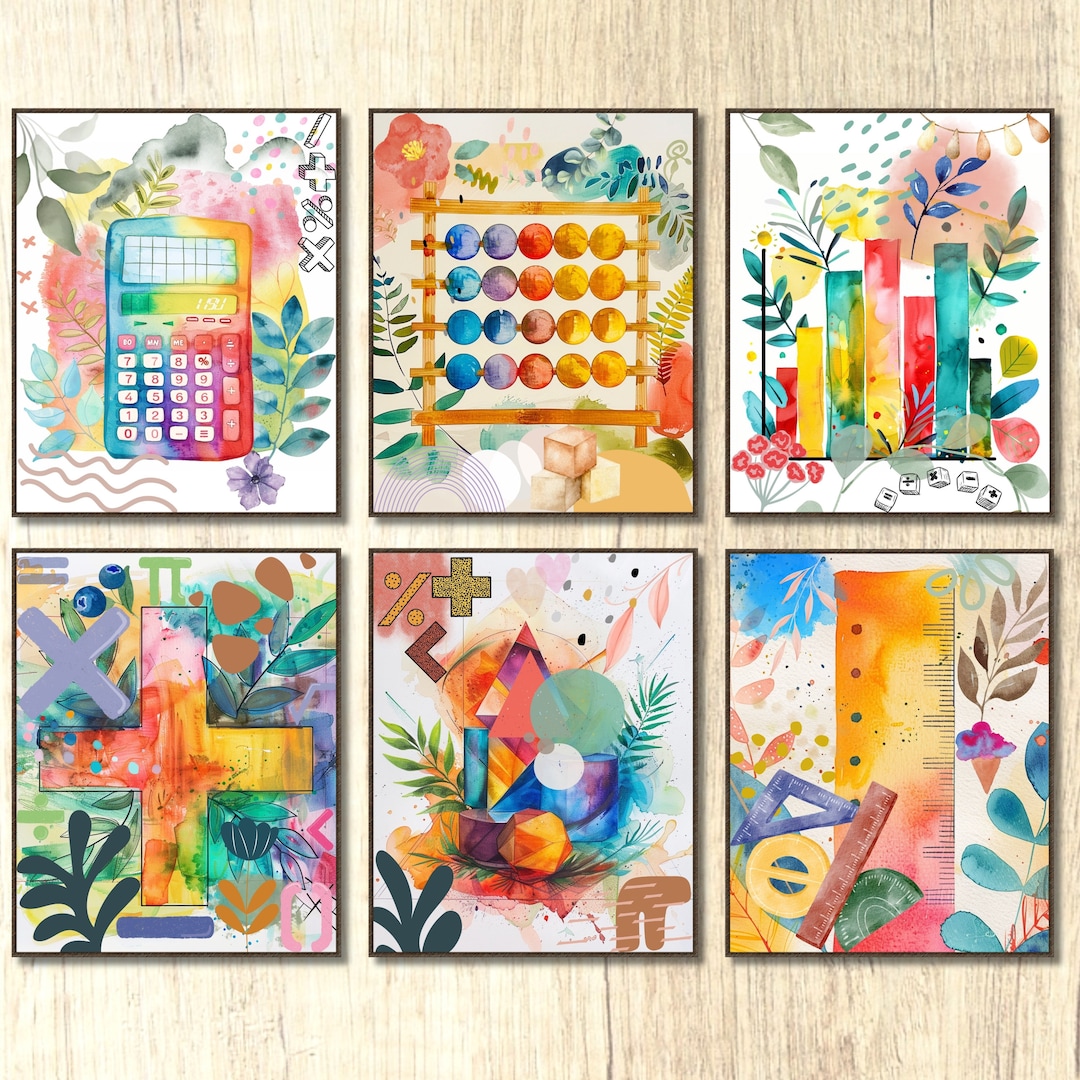 Math Wall Prints, Boho Watercolor Prints, Boho Classroom Wall Art ...