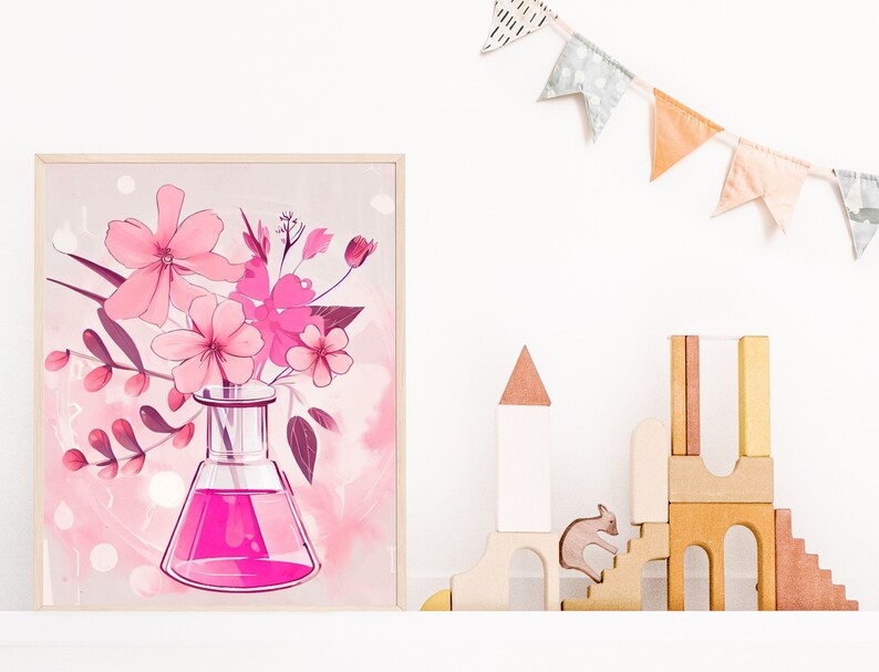 Women in Science Poster, Pink Wall Art Set, Erlenmeyer Flask Art ...