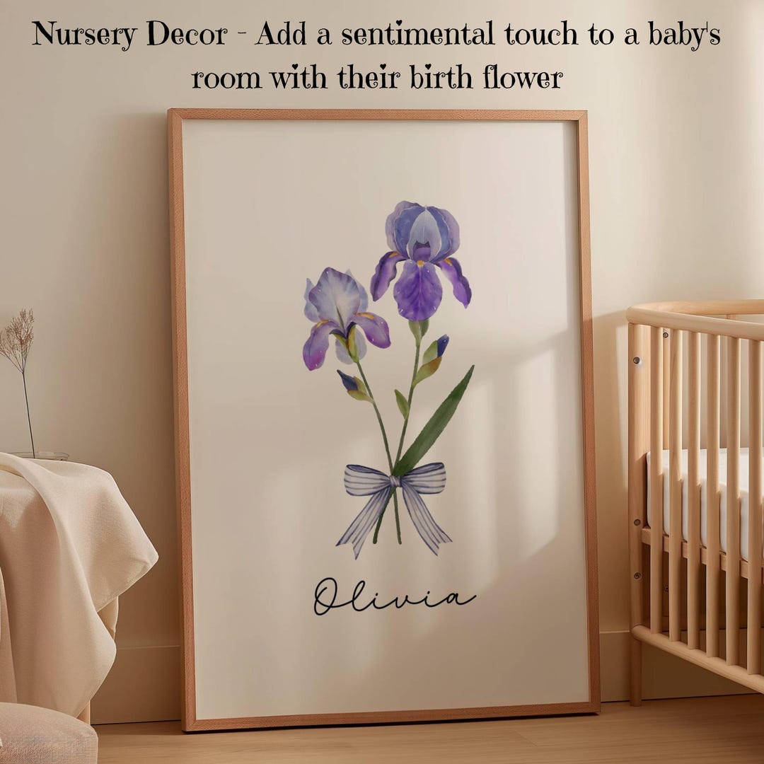 Personalized Name Birth Flower Printable Nursery Wall Decor Custom Gift ...