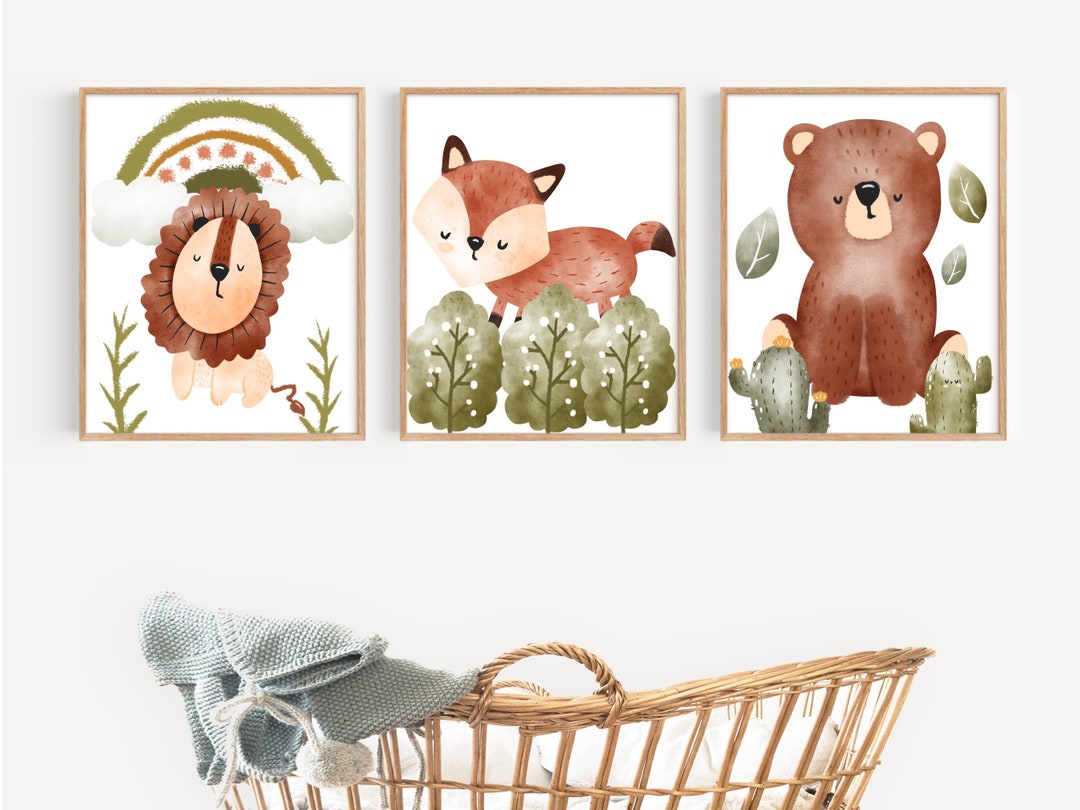 Woodland Boho Nursery Prints, Boho Forest Nursery Wall Art, Baby Animal ...