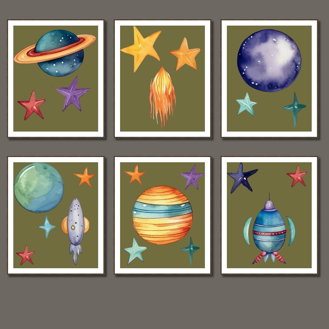 Outer Space Prints Set, Stars, Rocket Ship, Moon Print, Space Posters ...