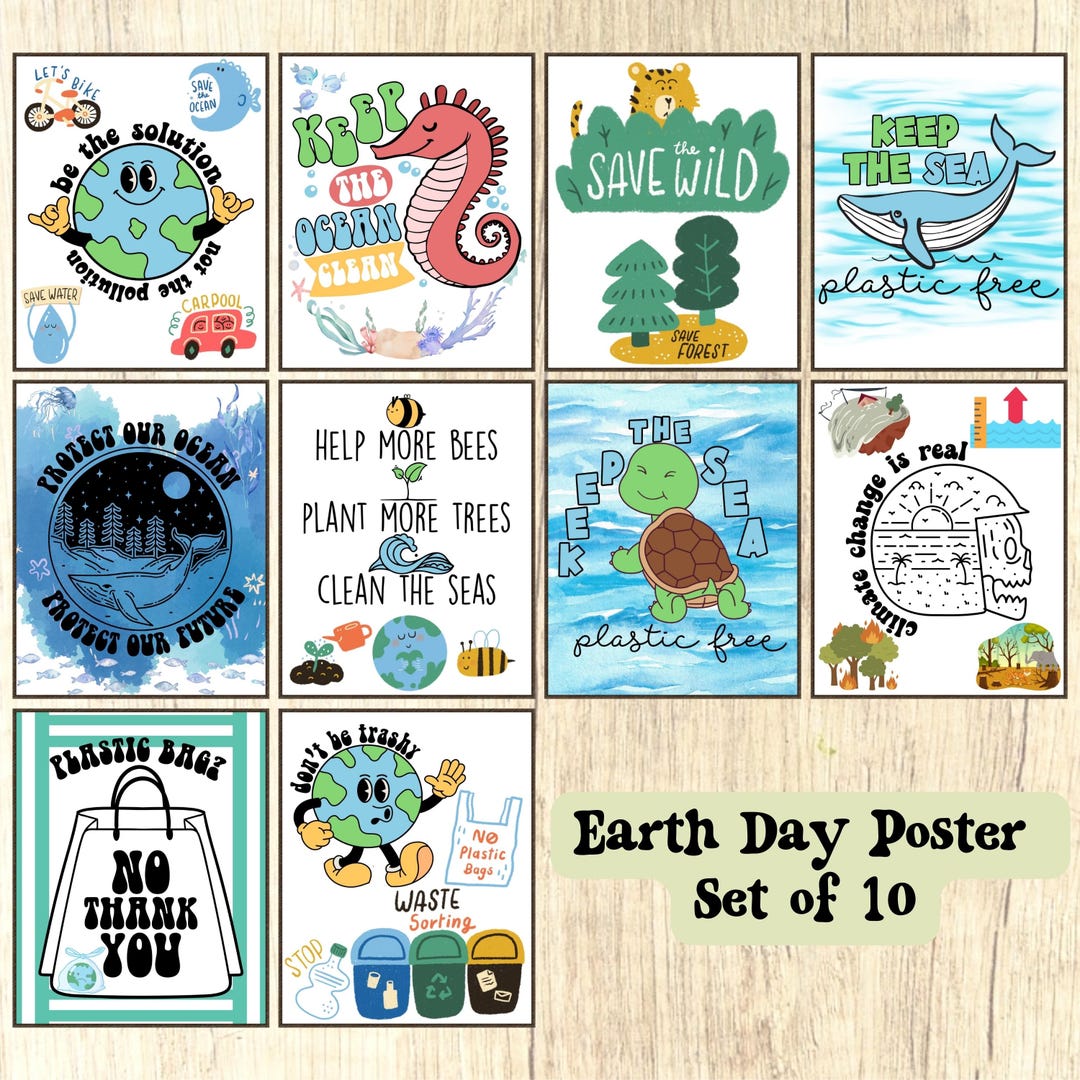 Earth Day Poster Set for Classroom Decor Set of 10 Earth Day Bulletin ...