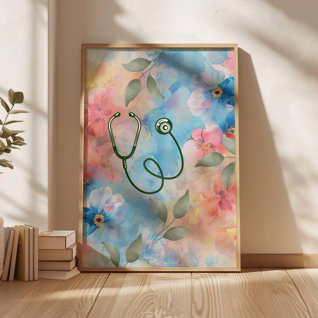 Stethoscope Art for Nurse's Office Decor Medical Floral Art for Doctors ...