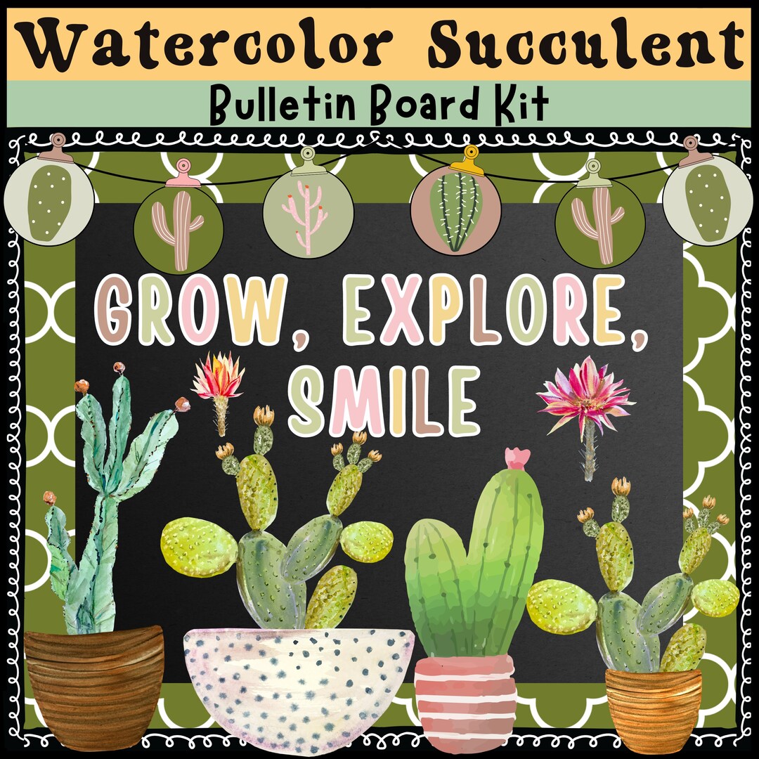 Back to School Bulletin Board Watercolor Classroom Decor Succulent ...