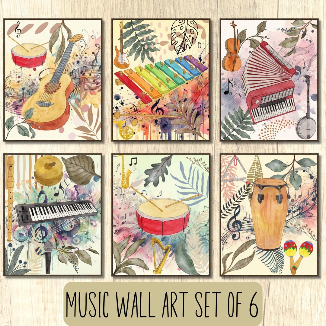 12 Music Wall Art Set, Abstract Musical Instruments Music Room Decor ...