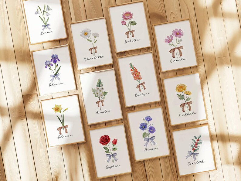 Personalized Name Birth Flower Printable Nursery Wall Decor Custom Gift ...