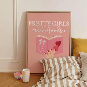 Pretty Girls Read Books Retro Wall Art Pink Printable Bookish Poster ...